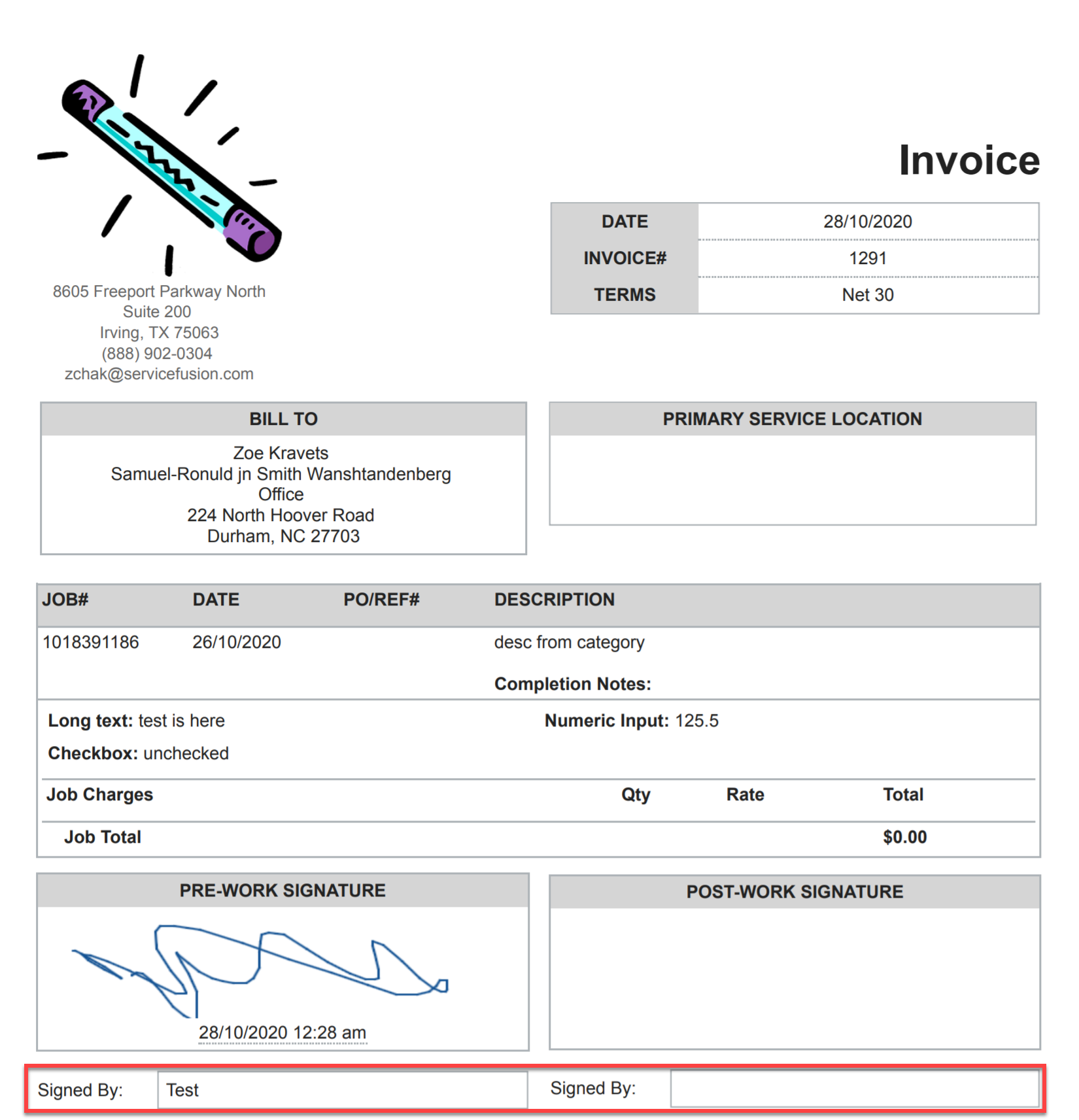 Invoice Signature Template